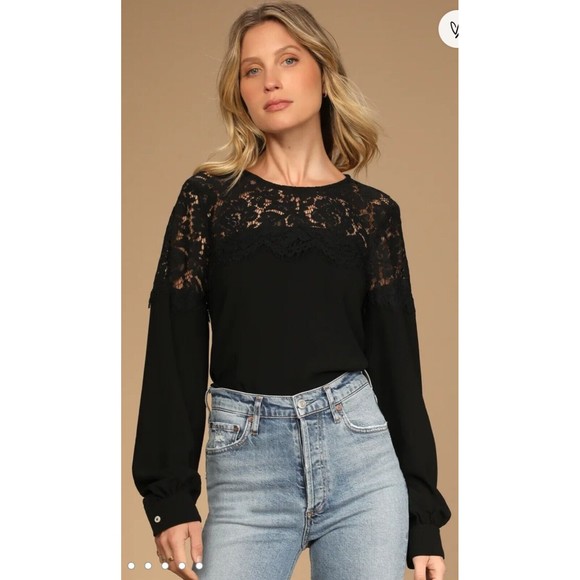 Lulus | Tops | Nwt Lulus Picture This Navy Blue Long Sleeve Lace Top ...